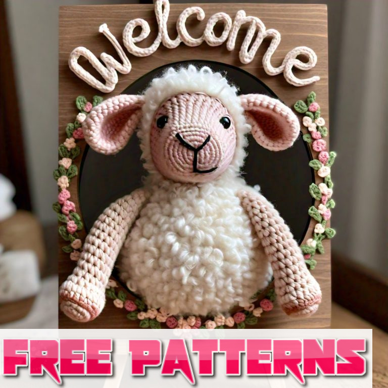 Crocheted Lamb Welcome Sign
