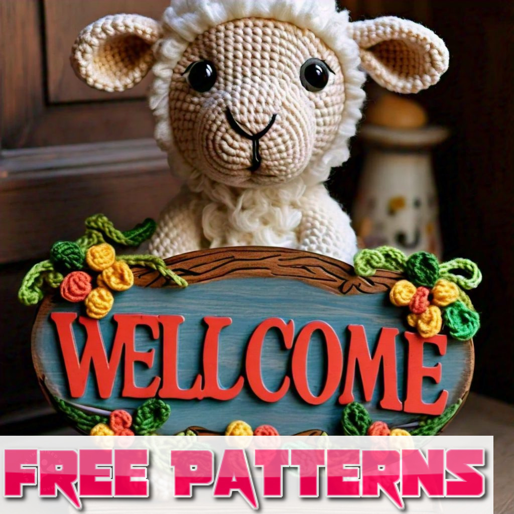 Crocheted Lamb Welcome Sign