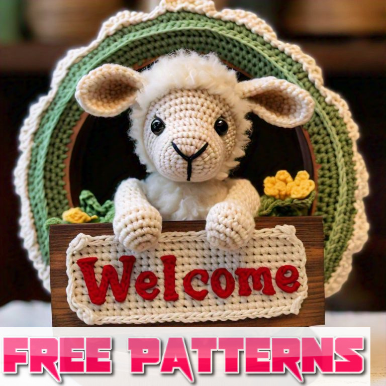 Crocheted Lamb Welcome Sign