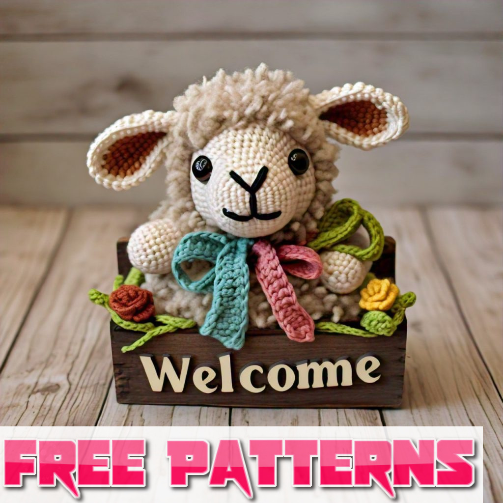 Crocheted Lamb Welcome Sign