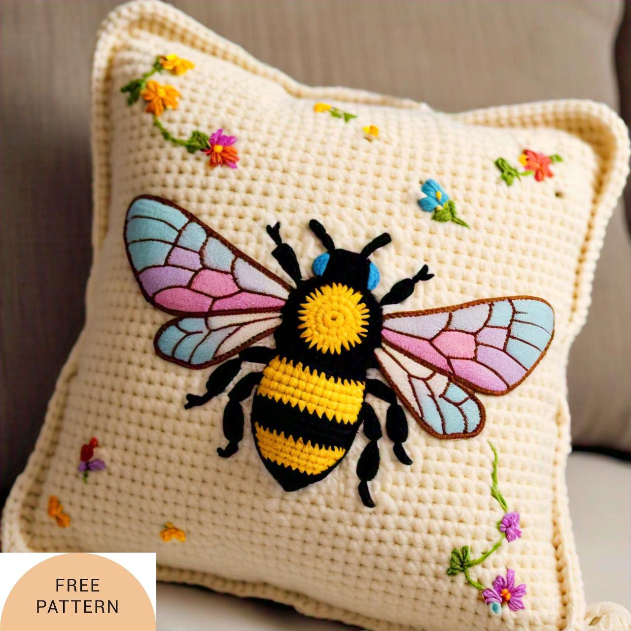 Bee Happy Crochet Pillow