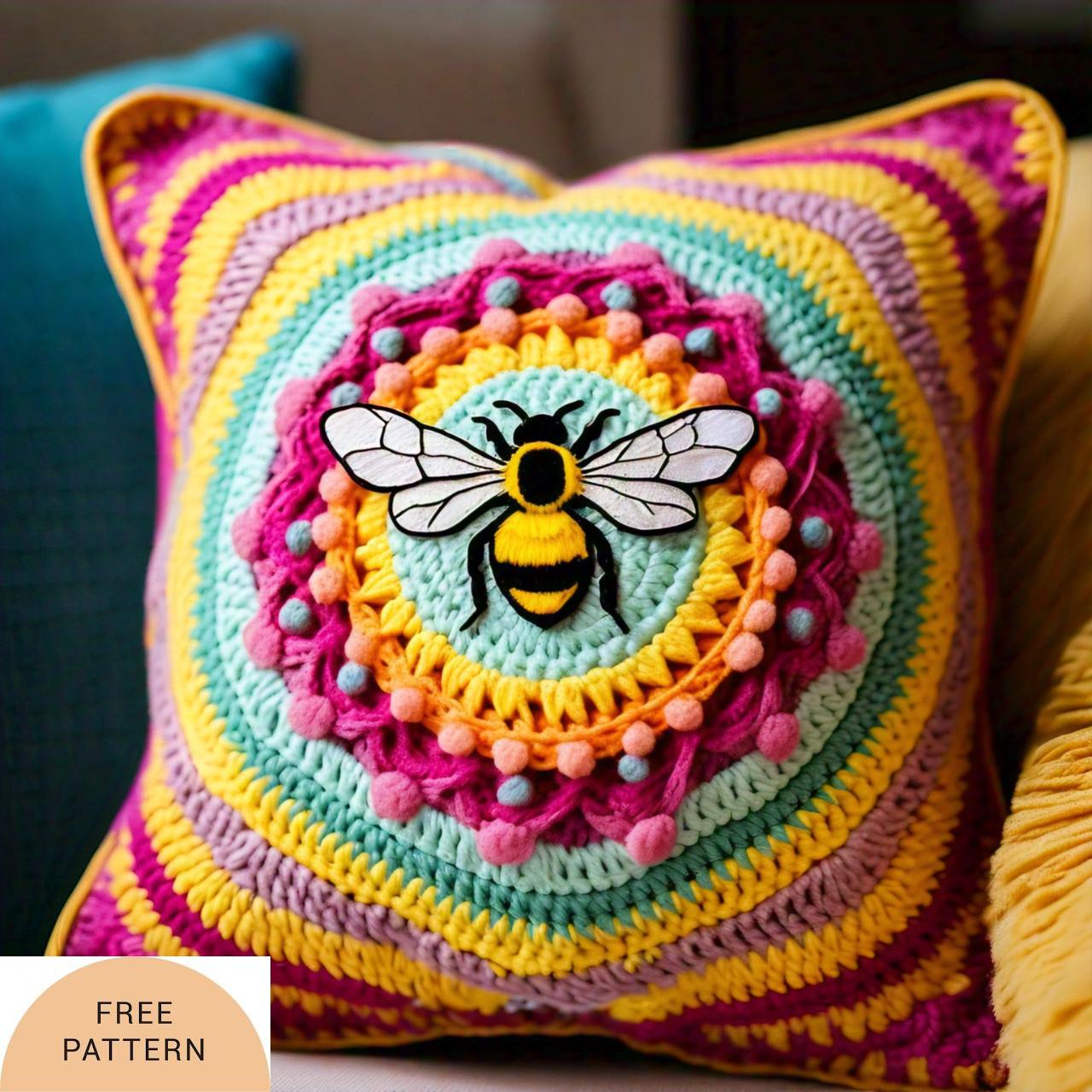 Bee Happy Crochet Pillow
