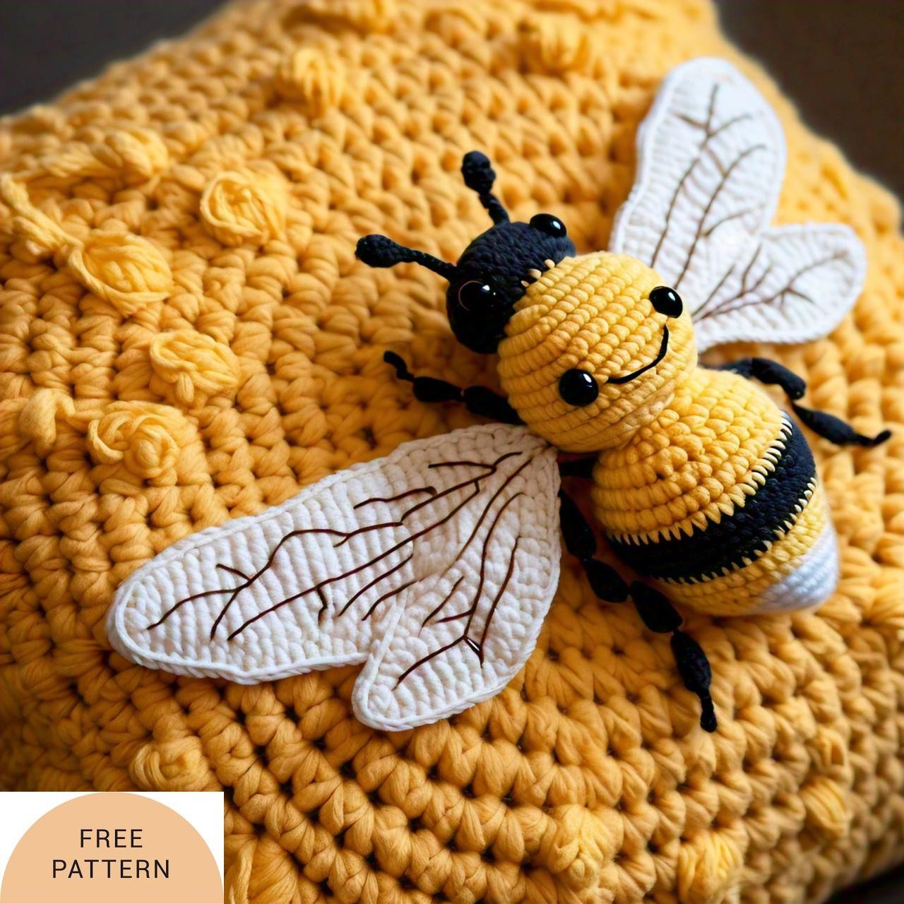 Bee Happy Crochet Pillow