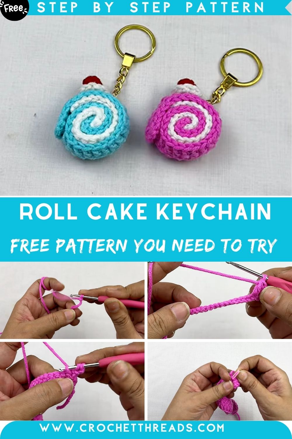 Crochet Roll Cake Keychain